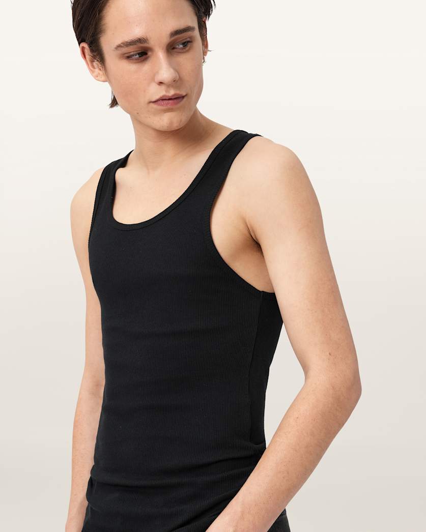 Ribbed Cotton Vest 2 Pack Black | ALLSAINTS Canada
